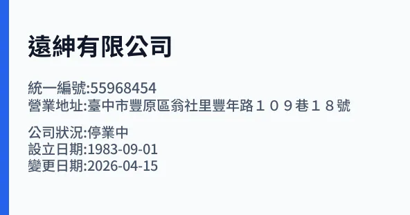 遠紳有限公司的照片-統編 55968454(臺中市) 公司登記資料與營業項目詳細圖表