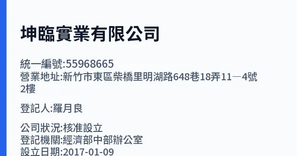 坤臨實業有限公司的照片-統編 55968665(新竹市) 公司登記資料與營業項目詳細圖表