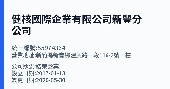 健核國際企業有限公司新豐分公司的照片-統編 55974364(新竹縣) 公司登記資料與營業項目詳細圖表