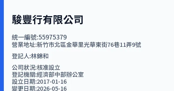 駿豐行有限公司的照片-統編 55975379(新竹市) 公司登記資料與營業項目詳細圖表
