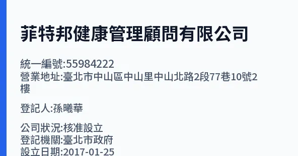 菲特邦健康管理顧問有限公司的照片-統編 55984222(臺北市) 公司登記資料與營業項目詳細圖表