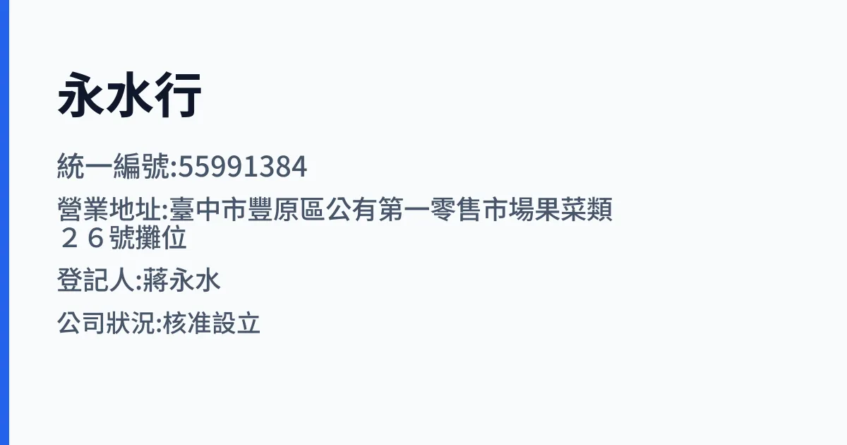 永水行 - 統編 55991384(臺中市) 公司登記資料與營業項目詳細圖表