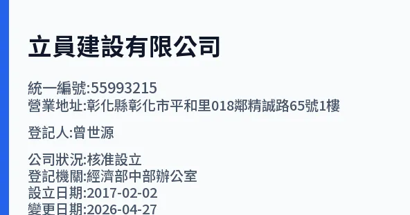 立員建設有限公司的照片-統編 55993215(彰化縣) 公司登記資料與營業項目詳細圖表