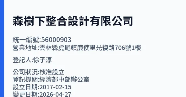 森樹下整合設計有限公司的照片-統編 56000903(雲林縣) 公司登記資料與營業項目詳細圖表