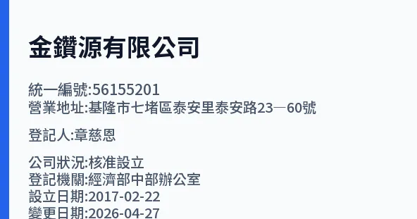 金鑽源有限公司的照片-統編 56155201(基隆市) 公司登記資料與營業項目詳細圖表