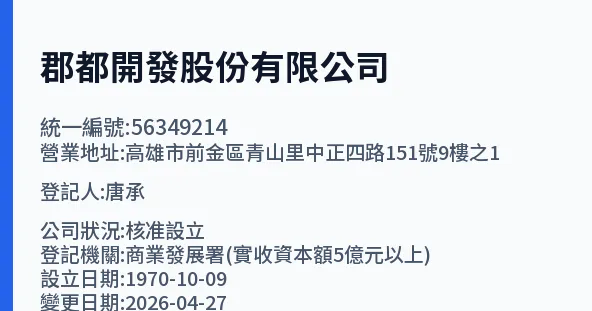 郡都開發股份有限公司的照片-統編 56349214(高雄市) 公司登記資料與營業項目詳細圖表