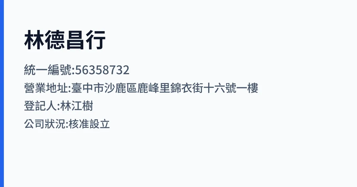 林德昌行 - 統編 56358732(臺中市) 公司登記資料與營業項目詳細圖表