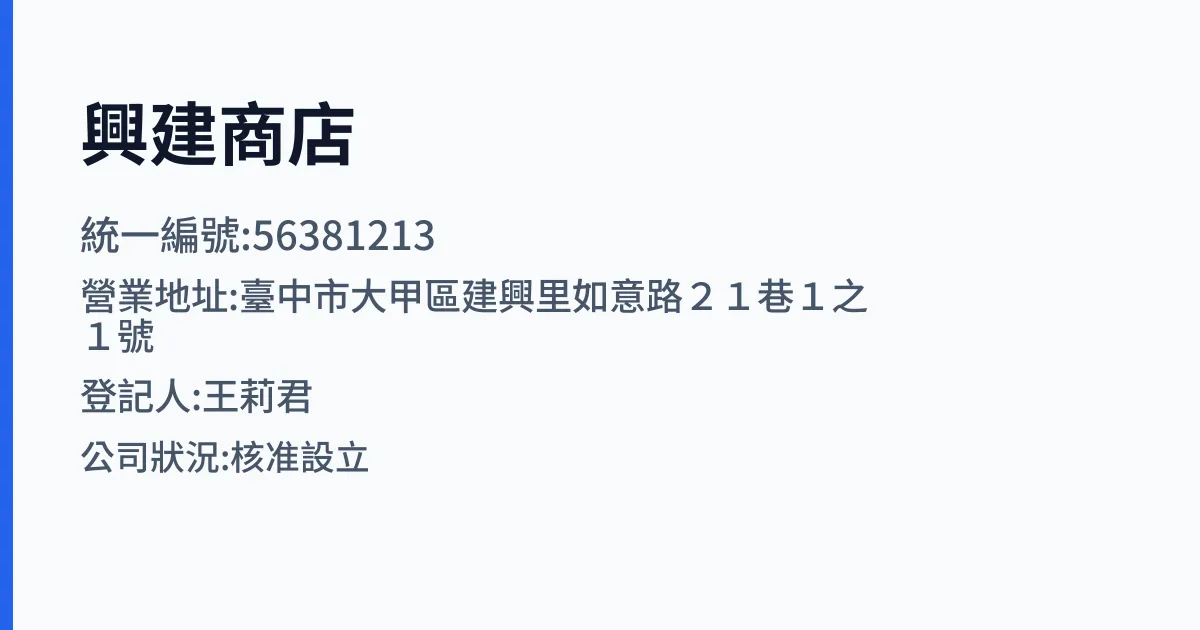 興建商店 - 統編 56381213(臺中市) 公司登記資料與營業項目詳細圖表