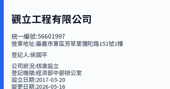 觀立工程有限公司的照片-統編 56601997(嘉義市) 公司登記資料與營業項目詳細圖表