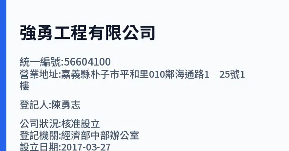 強勇工程有限公司的照片-統編 56604100(嘉義縣) 公司登記資料與營業項目詳細圖表