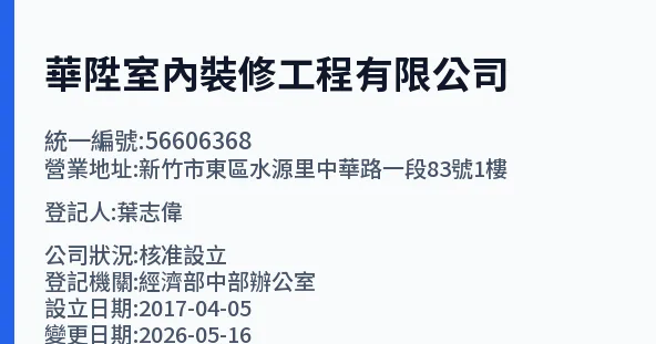 華陞室內裝修工程有限公司的照片-統編 56606368(新竹市) 公司登記資料與營業項目詳細圖表