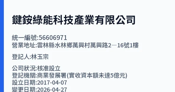 鍵銨綠能科技產業有限公司的照片-統編 56606971(雲林縣) 公司登記資料與營業項目詳細圖表