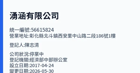 湧涵有限公司的照片-統編 56615824(彰化縣) 公司登記資料與營業項目詳細圖表