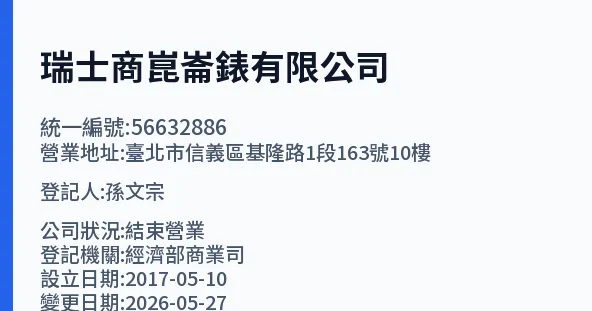 瑞士商崑崙錶有限公司的照片-統編 56632886(臺北市) 公司登記資料與營業項目詳細圖表