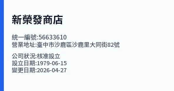 新榮發商店的照片-統編 56633610(臺中市) 公司登記資料與營業項目詳細圖表