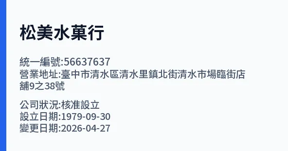 松美水菓行的照片-統編 56637637(臺中市) 公司登記資料與營業項目詳細圖表