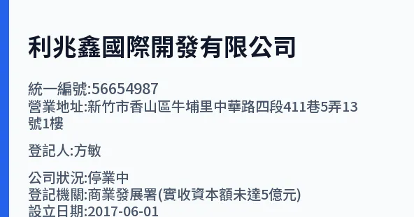 利兆鑫國際開發有限公司的照片-統編 56654987(新竹市) 公司登記資料與營業項目詳細圖表