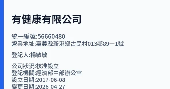 有健康有限公司的照片-統編 56660480(嘉義縣) 公司登記資料與營業項目詳細圖表