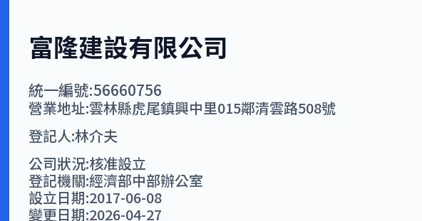 富隆建設有限公司的照片-統編 56660756(雲林縣) 公司登記資料與營業項目詳細圖表