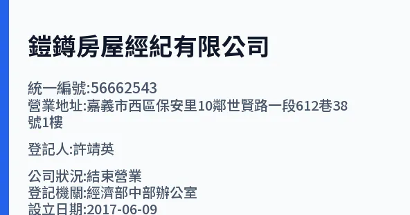 鎧鐏房屋經紀有限公司的照片-統編 56662543(嘉義市) 公司登記資料與營業項目詳細圖表