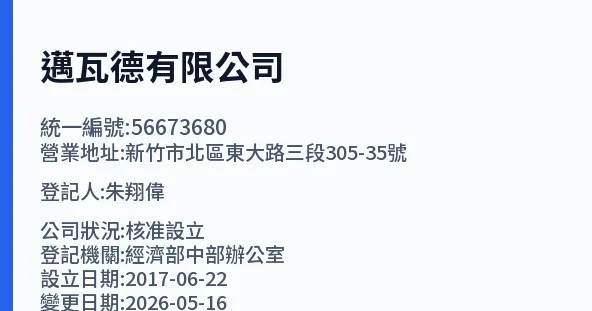 邁瓦德有限公司的照片-統編 56673680(新竹市) 公司登記資料與營業項目詳細圖表