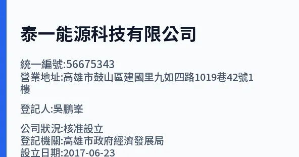 泰一能源科技有限公司的照片-統編 56675343(高雄市) 公司登記資料與營業項目詳細圖表