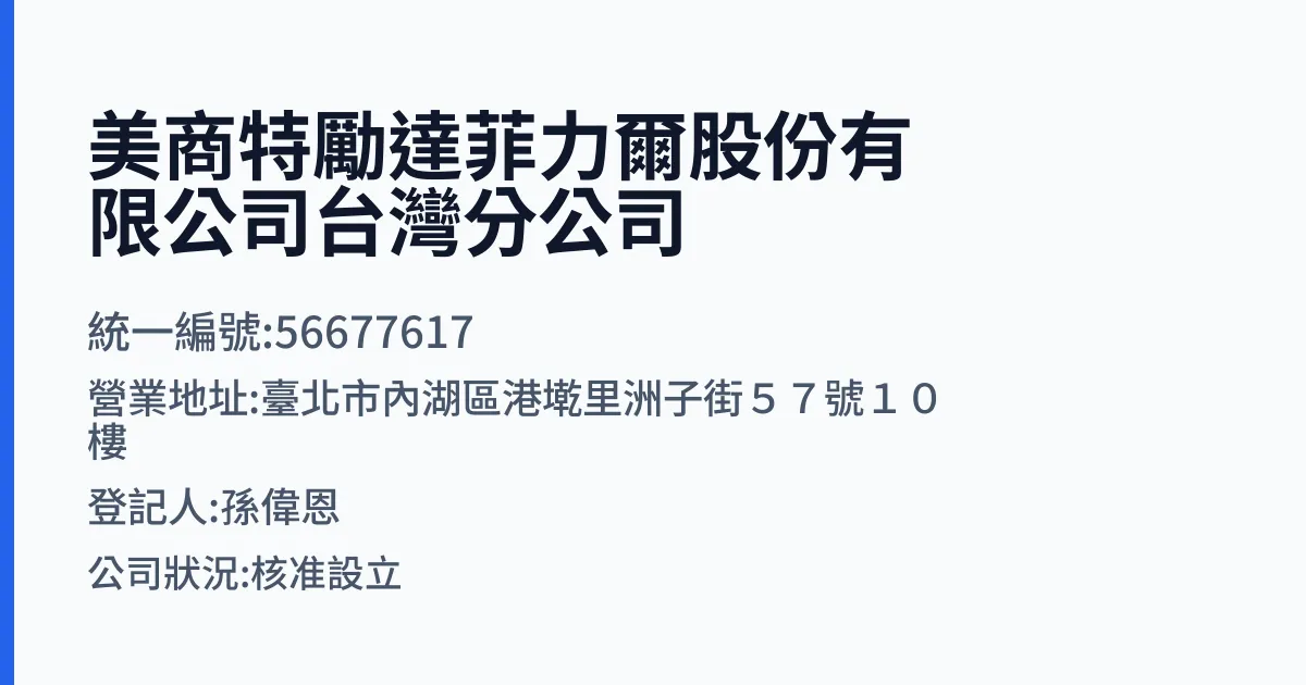 美商特勵達菲力爾股份有限公司台灣分公司 - 統編 56677617(臺北市) 公司登記資料與營業項目詳細圖表