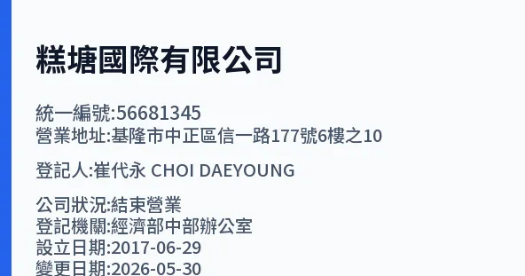 糕塘國際有限公司的照片-統編 56681345(基隆市) 公司登記資料與營業項目詳細圖表
