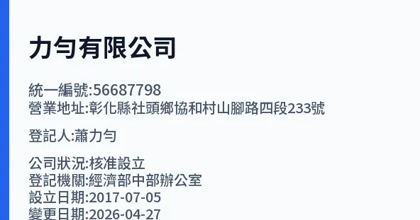 力勻有限公司的照片-統編 56687798(彰化縣) 公司登記資料與營業項目詳細圖表