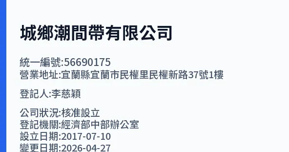 城鄉潮間帶有限公司的照片-統編 56690175(宜蘭縣) 公司登記資料與營業項目詳細圖表