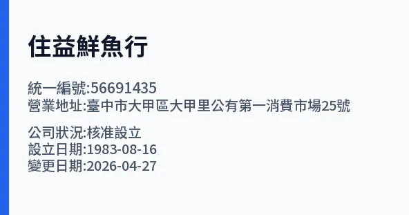 住益鮮魚行的照片-統編 56691435(臺中市) 公司登記資料與營業項目詳細圖表