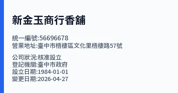新金玉商行香舖的照片-統編 56696678(臺中市) 公司登記資料與營業項目詳細圖表