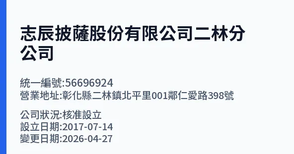 志辰披薩股份有限公司二林分公司的照片-統編 56696924(彰化縣) 公司登記資料與營業項目詳細圖表