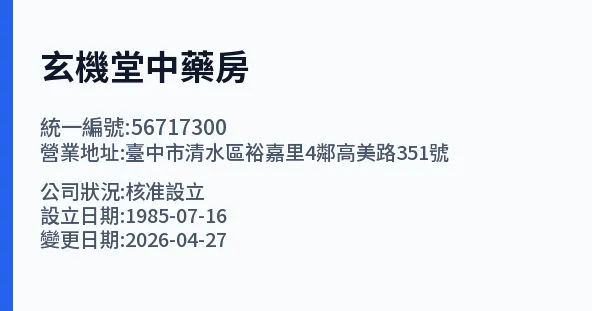 玄機堂中藥房的照片-統編 56717300(臺中市) 公司登記資料與營業項目詳細圖表