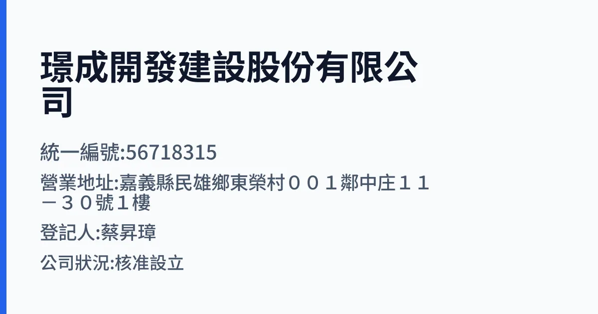 璟成開發建設股份有限公司 - 統編 56718315(嘉義縣) 公司登記資料與營業項目詳細圖表