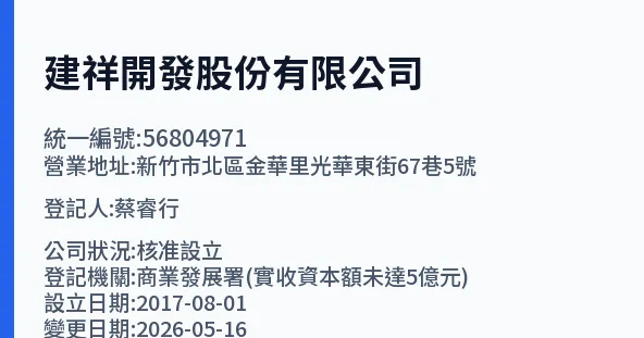 建祥開發股份有限公司的照片-統編 56804971(新竹市) 公司登記資料與營業項目詳細圖表