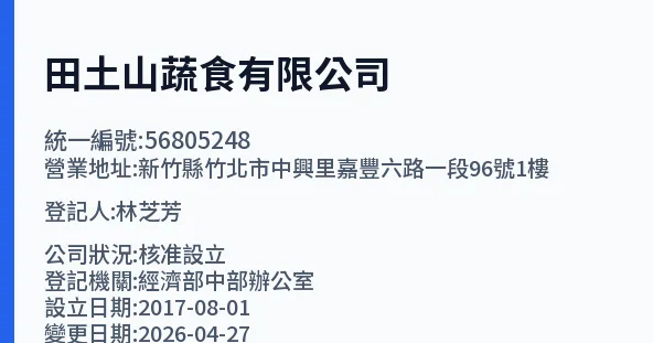 田土山蔬食有限公司的照片-統編 56805248(新竹縣) 公司登記資料與營業項目詳細圖表