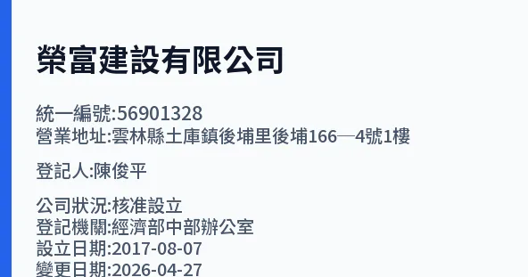 榮富建設有限公司的照片-統編 56901328(雲林縣) 公司登記資料與營業項目詳細圖表
