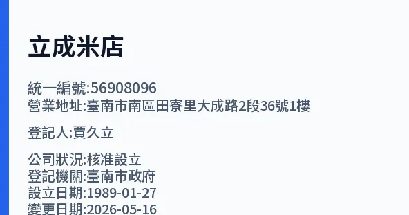 立成米店的照片-統編 56908096(臺南市) 公司登記資料與營業項目詳細圖表