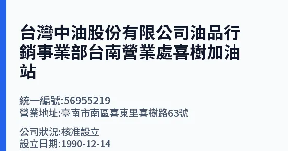 台灣中油股份有限公司油品行銷事業部台南營業處喜樹加油站的照片-統編 56955219(臺南市) 公司登記資料與營業項目詳細圖表