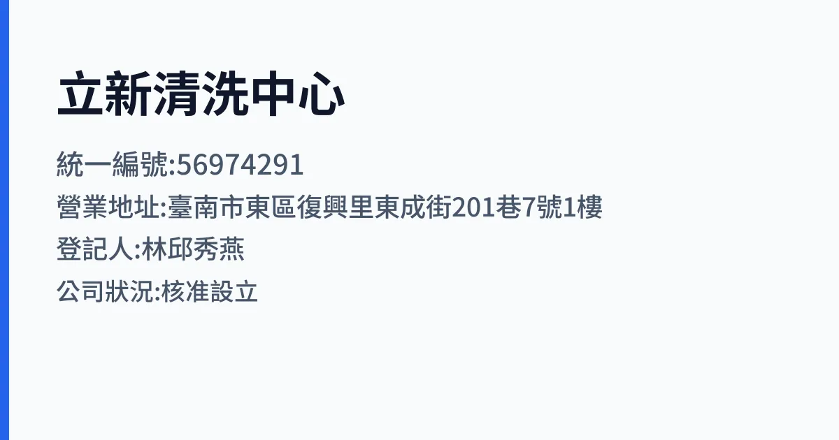 立新清洗中心 - 統編 56974291(臺南市) 公司登記資料與營業項目詳細圖表