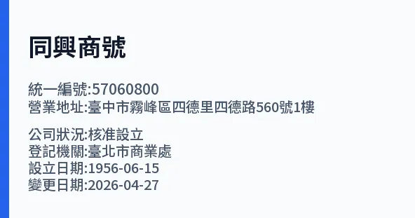 同興商號的照片-統編 57060800(臺中市) 公司登記資料與營業項目詳細圖表