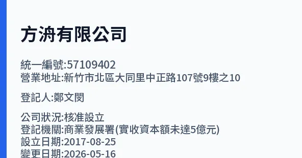 方洀有限公司的照片-統編 57109402(新竹市) 公司登記資料與營業項目詳細圖表