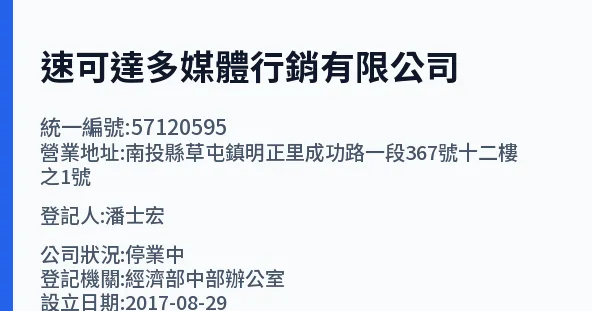 速可達多媒體行銷有限公司的照片-統編 57120595(南投縣) 公司登記資料與營業項目詳細圖表