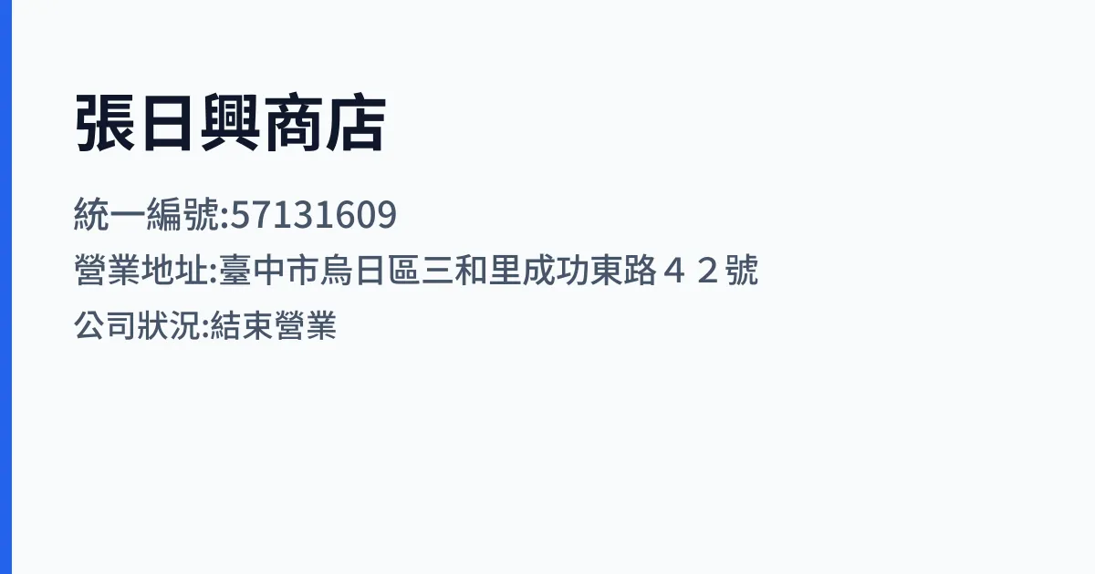 張日興商店 - 統編 57131609(臺中市) 公司登記資料與營業項目詳細圖表