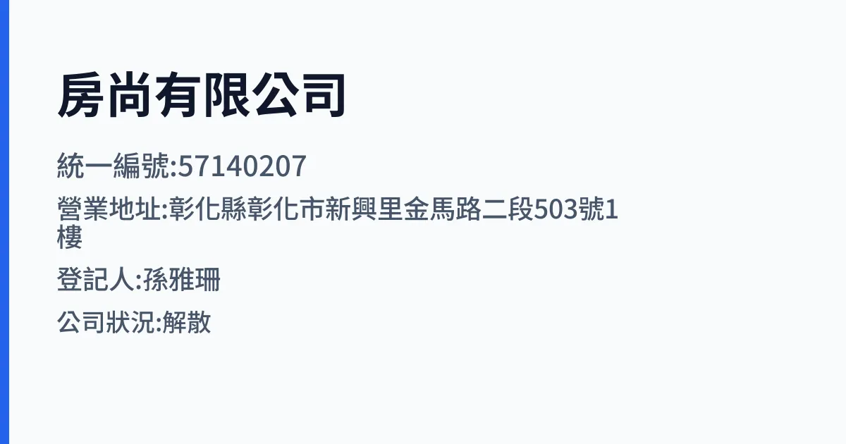 房尚有限公司 - 統編 57140207(彰化縣) 公司登記資料與營業項目詳細圖表