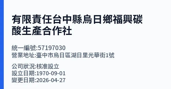 有限責任台中縣烏日鄉福興碳酸生產合作社的照片-統編 57197030(臺中市) 公司登記資料與營業項目詳細圖表