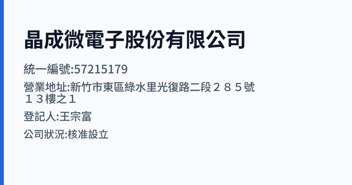 晶成微電子股份有限公司 - 統編 57215179(新竹市) 公司登記資料與營業項目詳細圖表