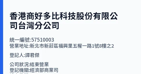 香港商好多比科技股份有限公司台灣分公司的照片-統編 57510003(新北市) 公司登記資料與營業項目詳細圖表