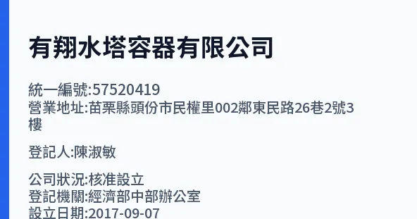 有翔水塔容器有限公司的照片-統編 57520419(苗栗縣) 公司登記資料與營業項目詳細圖表